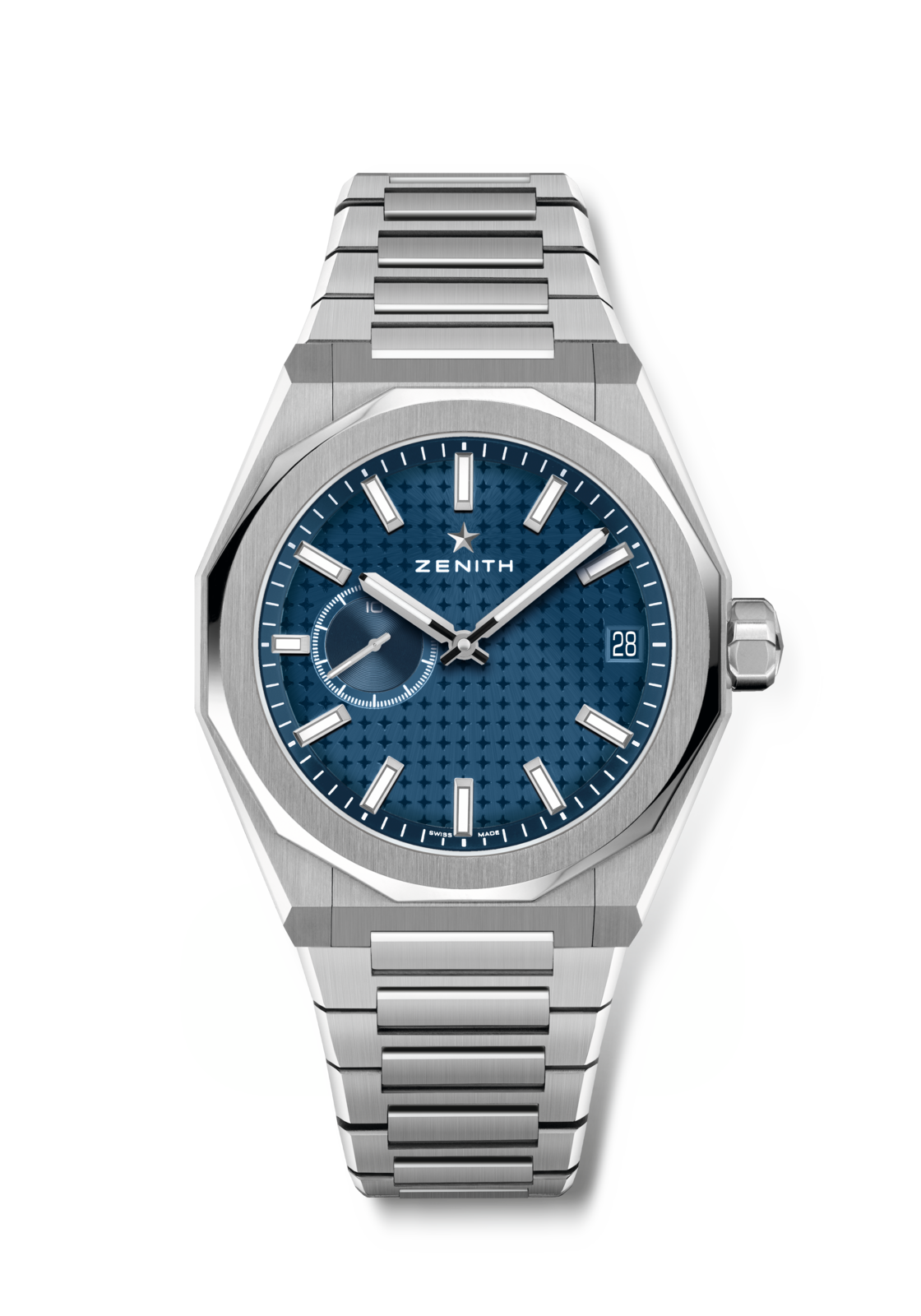 DEFY Skyline steel automatic watch with blue patterned dial and ...