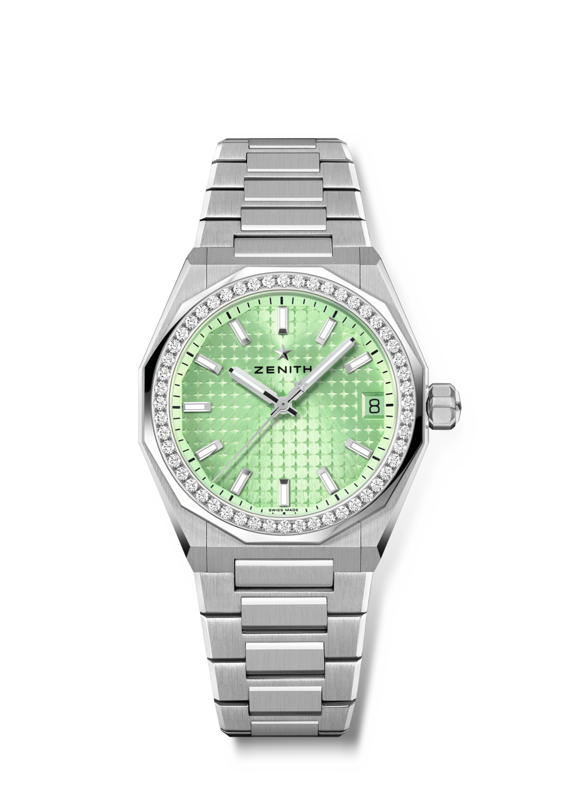 DEFY Skyline 36mm steel and diamonds automatic watch with green ...