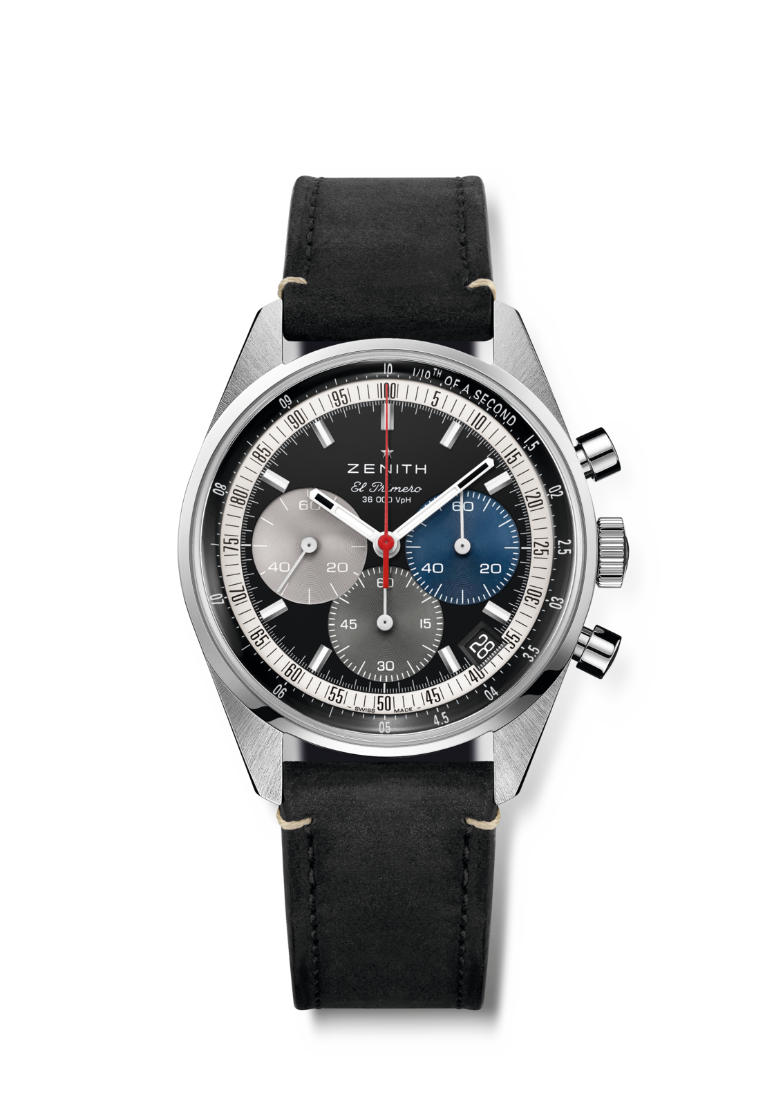 Zenith Chronomaster Original Steel Tricolour Watch In Calfskin Leather With Folding Clasp With